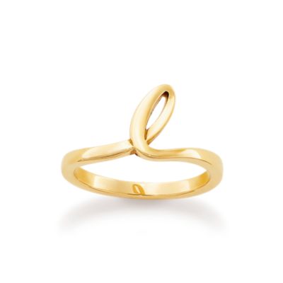 Script Initial Ring in 14K Yellow Gold